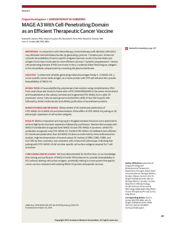 (PDF) MAGE-A3 With Cell-Penetrating Domain as an Efficient Therapeutic ...