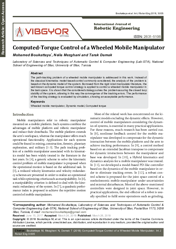 (PDF) Computed-Torque Control of a Wheeled Mobile Manipulator