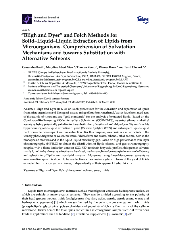 (PDF) Bligh and Dyer" and Folch Methods for Solid-Liquid-Liquid ...
