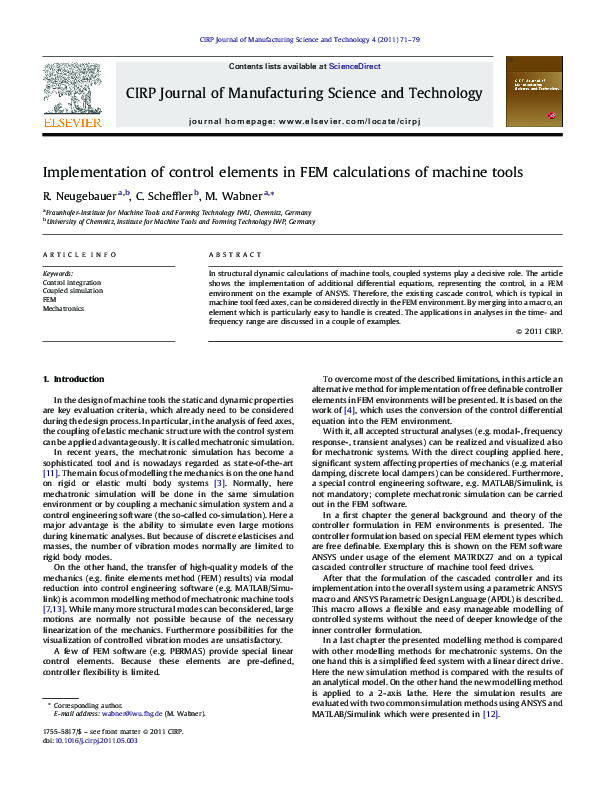 (PDF) Implementation of control elements in FEM calculations of machine ...