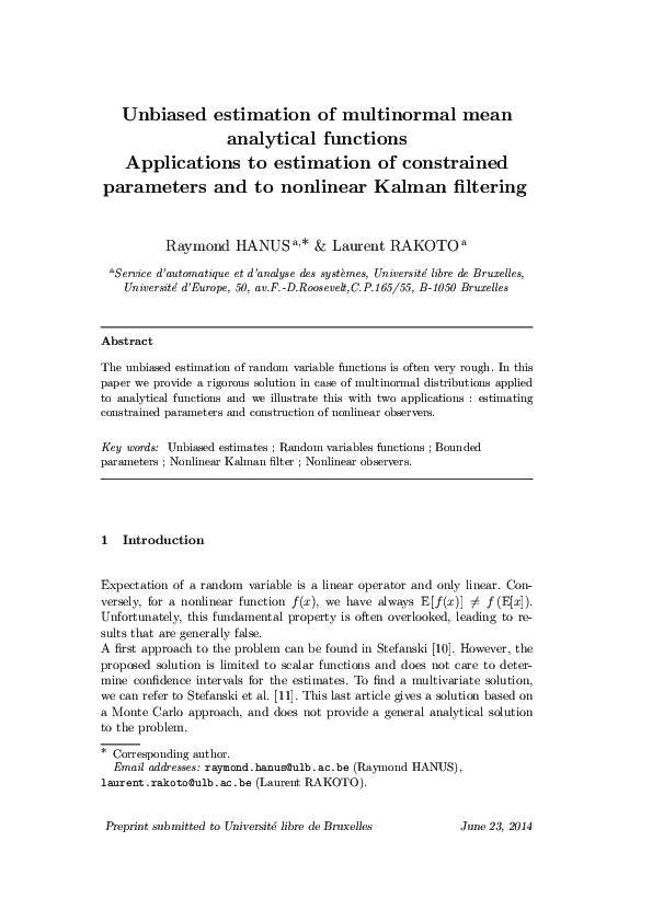 (PDF) Unbiased estimation of multinormal mean analytical functions. Applications to estimation ...