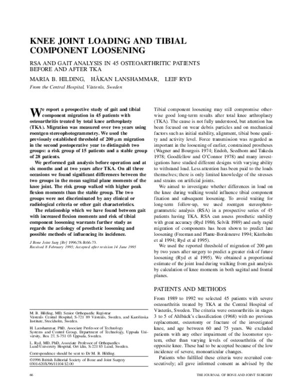 (PDF) Knee Joint Loading and Tibial Component Loosening | Leif Ryd ...