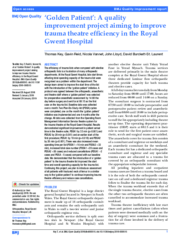 (PDF) ‘Golden Patient’: A quality improvement project aiming to improve ...