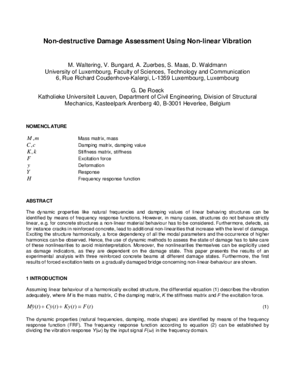 (PDF) Non-destructive Damage Assessment Using Non-linear Vibration