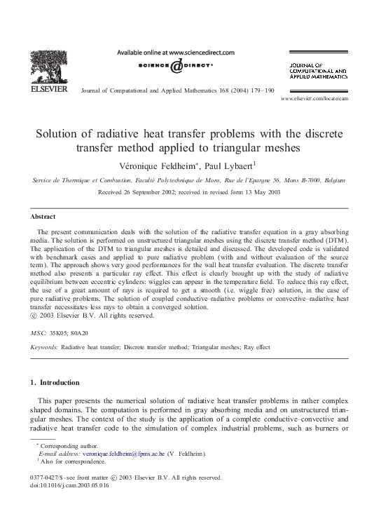 (PDF) Solution of radiative heat transfer problems with the discrete ...