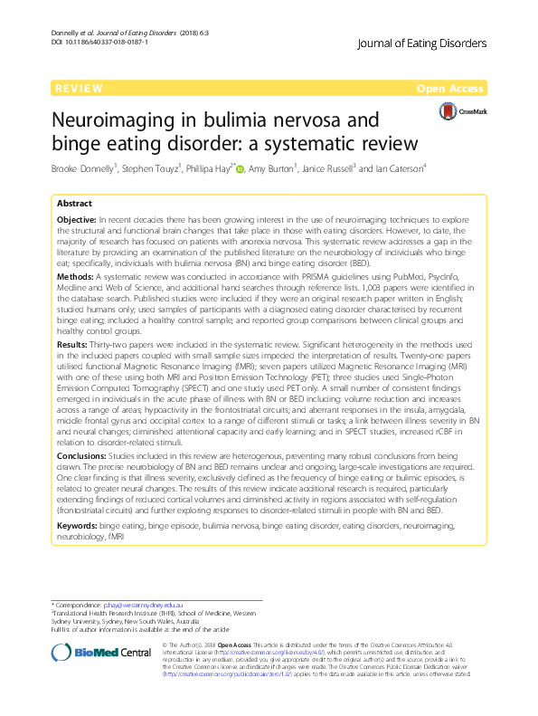 (PDF) Neuroimaging in bulimia nervosa and binge eating disorder: a ...