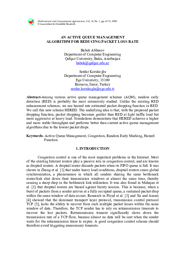 (PDF) An Active Queue Management Algorithm for Reducing Packet Loss Rate