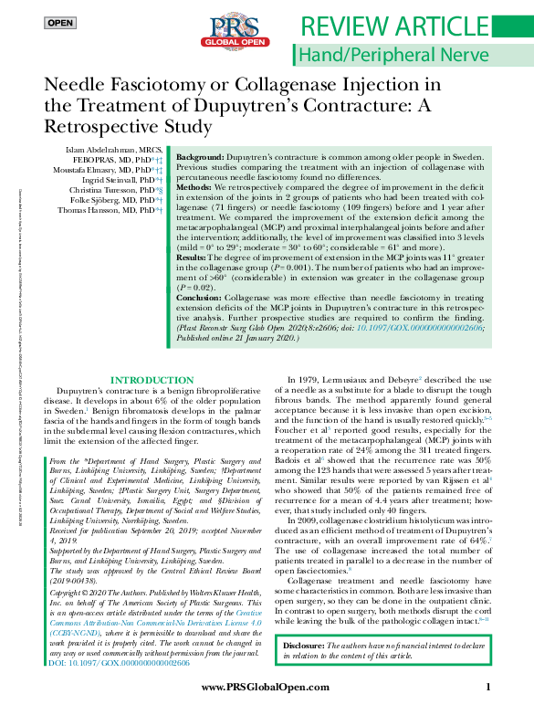 (PDF) Needle Fasciotomy or Collagenase Injection in the Treatment of ...