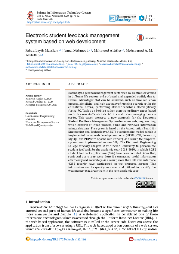 (PDF) Electronic student feedback management system based on web ...