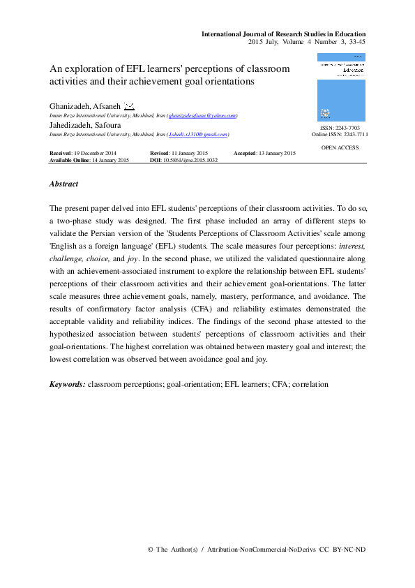 (PDF) An exploration of EFL learners' perceptions of classroom activities and their achievement ...