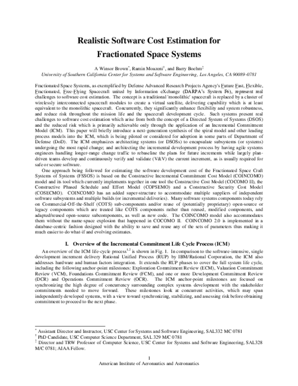 Pdf Software Cost Estimation For Fractionated Space Systems