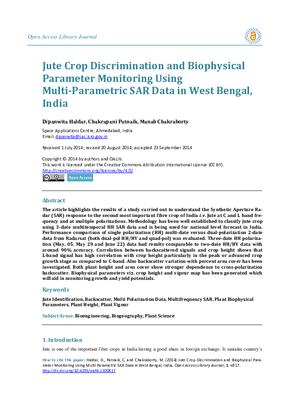 (PDF) Discriminating Jute Using Multi-Polar SAR Data