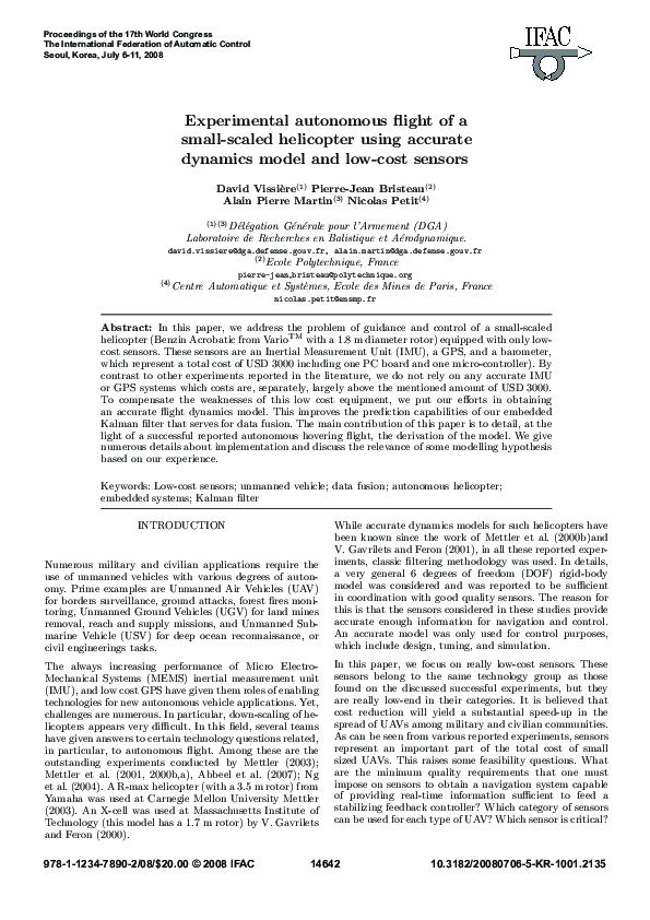 (PDF) Experimental Autonomous Flight of a Small-Scaled Helicopter Using Accurate Dynamics Model ...