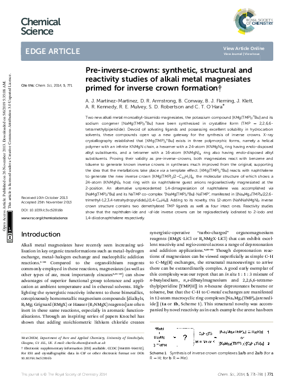 (PDF) Pre-inverse-crowns: synthetic, structural and reactivity studies ...