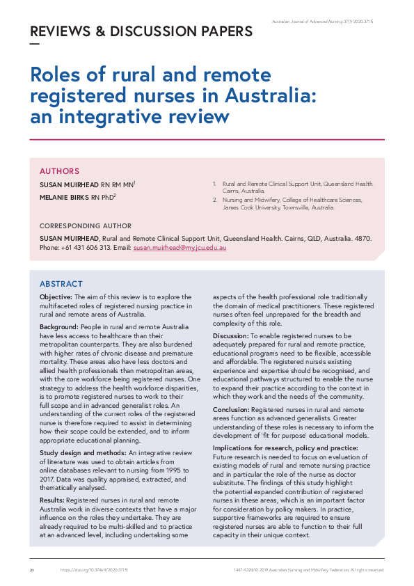 (PDF) Roles of rural and remote registered nurses in Australia: an ...