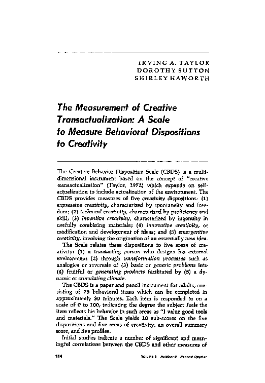 (PDF) The Measurement of Creative Transactualization: A Scale to ...