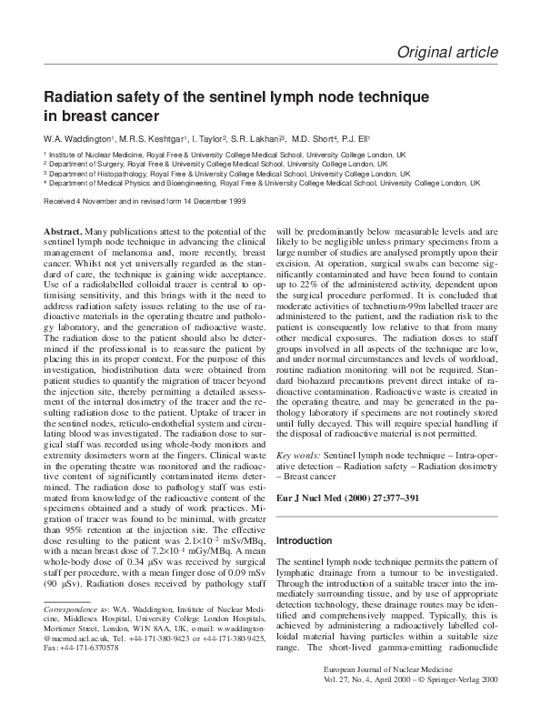 (PDF) Radiation safety of the sentinel lymph node technique in breast ...