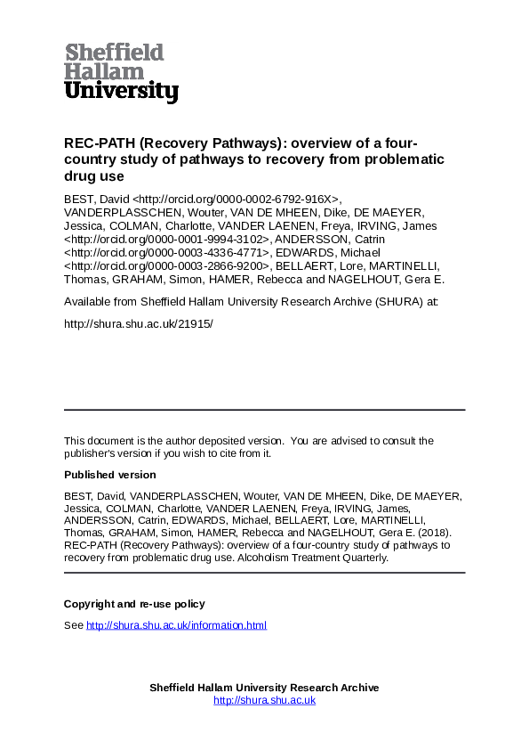 (PDF) REC-PATH (Recovery Pathways): Overview of a Four-Country Study of ...