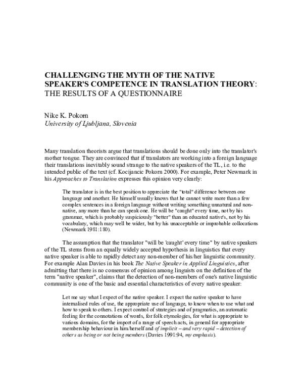 (PDF) Challenging the myth of native speaker competence in translation ...
