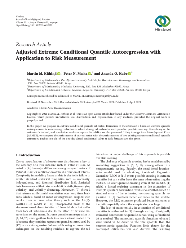 (PDF) Adjusted Extreme Conditional Quantile Autoregression with Application to Risk Measurement