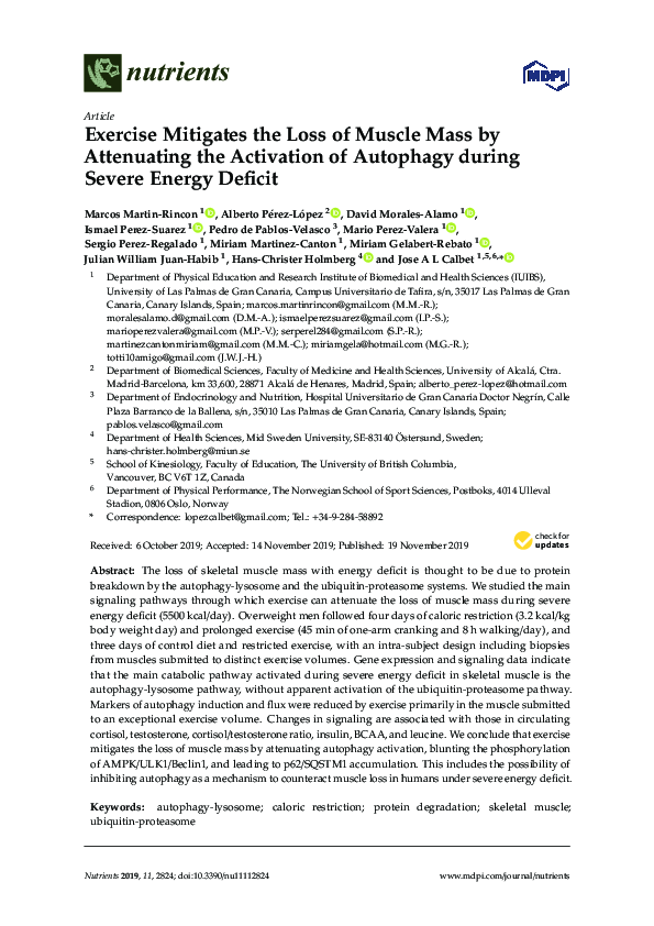 (PDF) Exercise Mitigates the Loss of Muscle Mass by Attenuating the ...