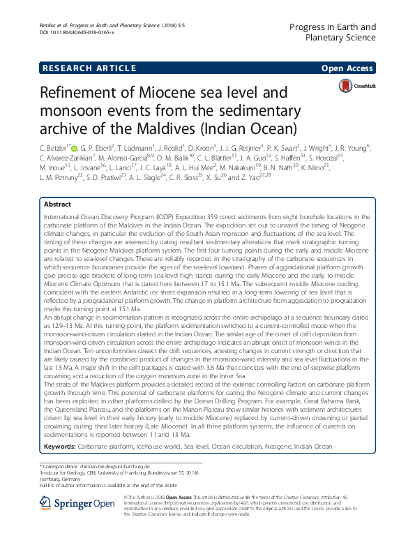 (PDF) Refinement of Miocene sea level and monsoon events from the ...