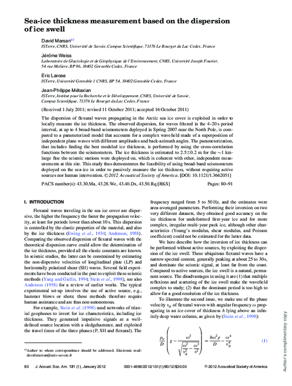 (PDF) Sea-ice thickness measurement based on the dispersion of ice swell