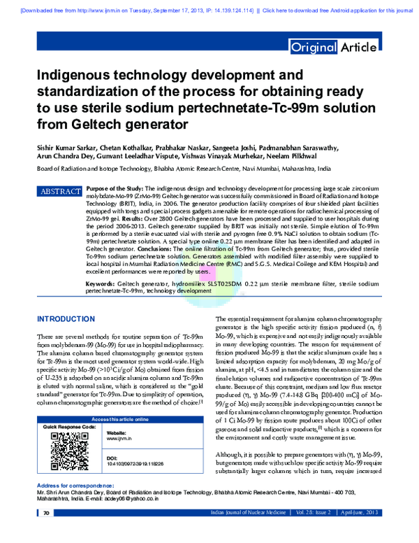 (PDF) Indigenous technology development and standardization of the ...