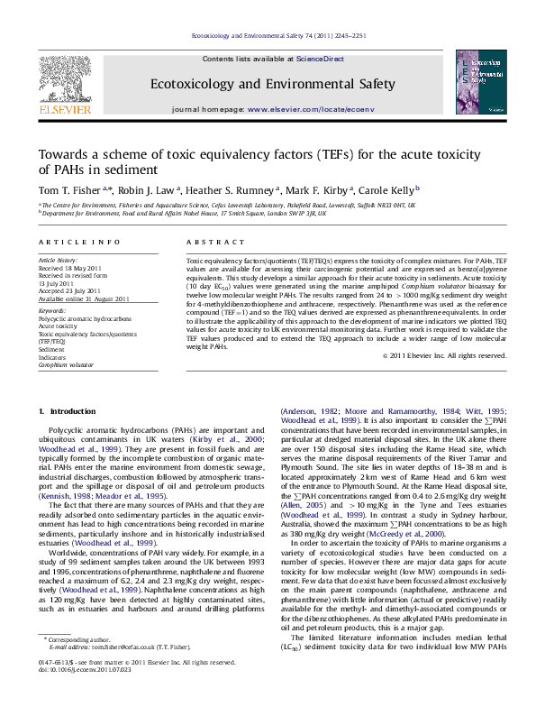 (PDF) Towards a scheme of toxic equivalency factors (TEFs) for the ...