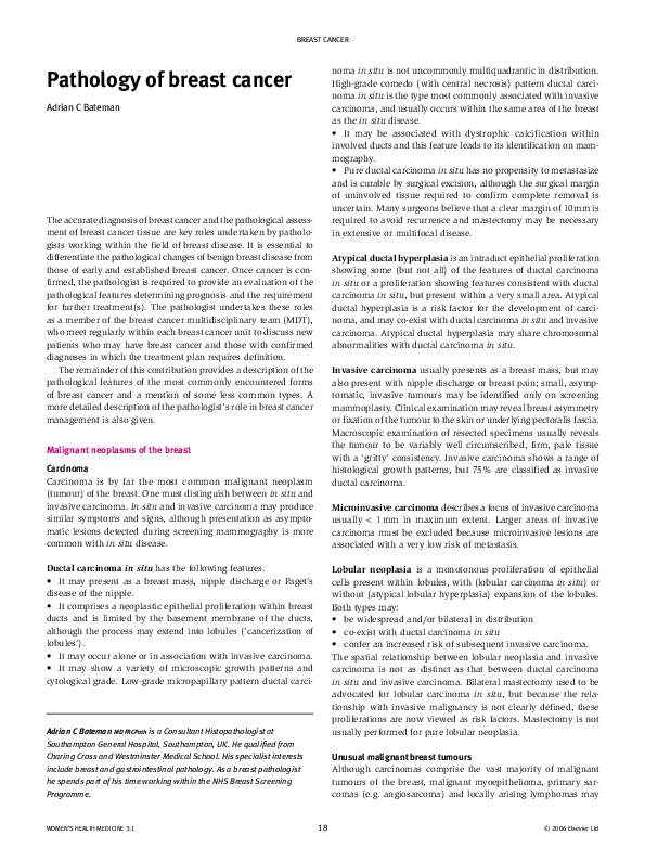 (PDF) Pathology of breast cancer