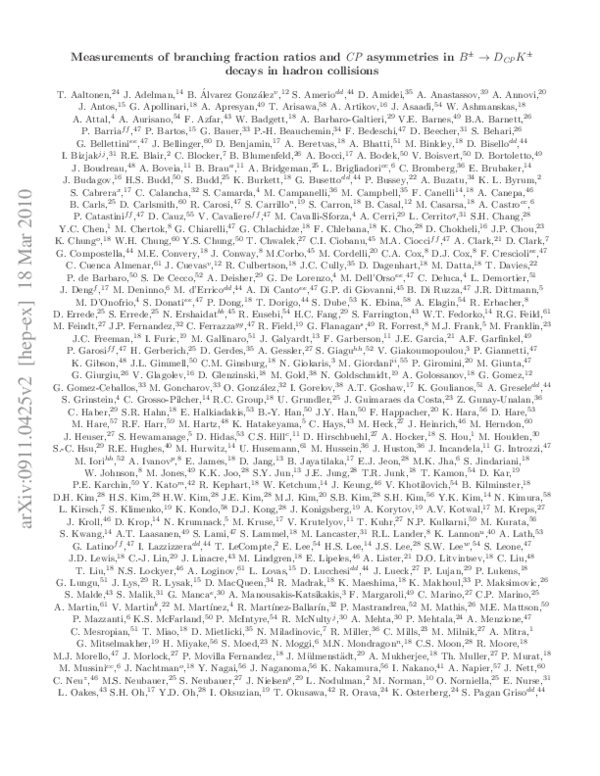 (PDF) B±→DCP K± Decay Branching Fractions & CP Asymmetries