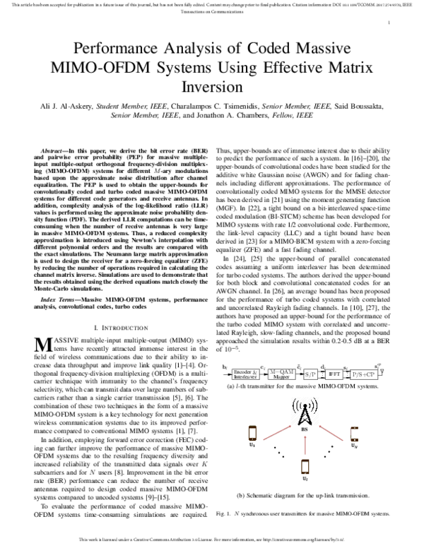 Pdf Performance Analysis Of Coded Massive Mimo Ofdm Systems Using