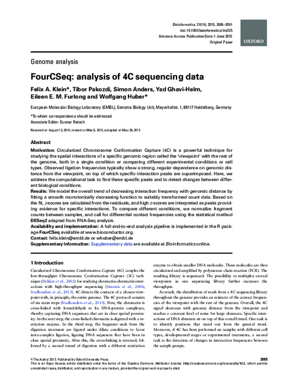 (PDF) FourCSeq: Analysis of 4C sequencing data