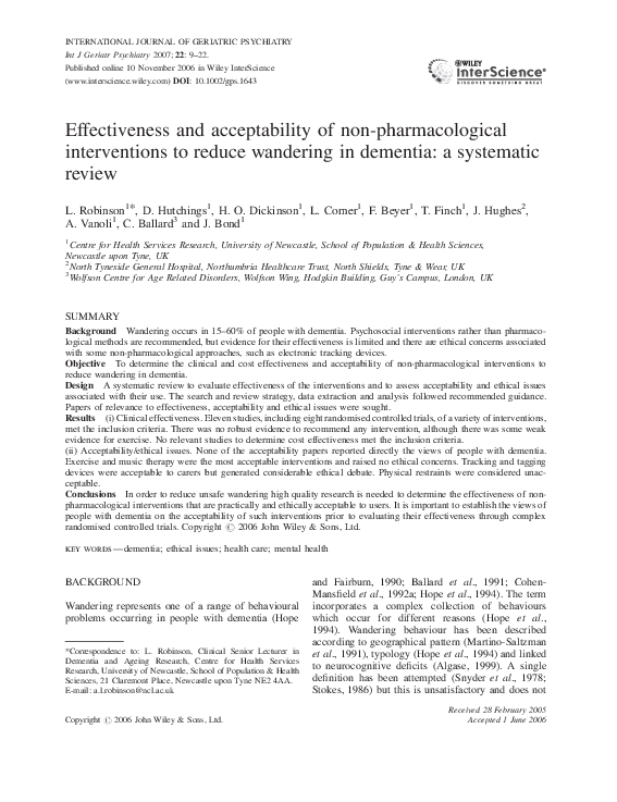 (PDF) Effectiveness and acceptability of non-pharmacological interventions to reduce wandering ...