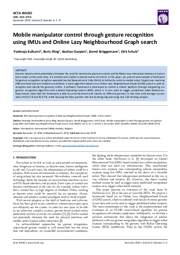 (PDF) Mobile manipulator control through gesture recognition using IMUs ...