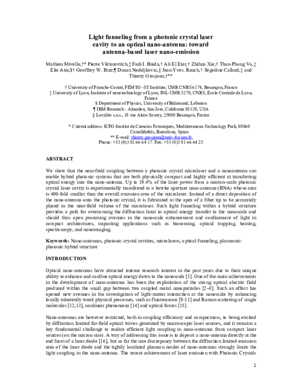 (PDF) Light funneling from a photonic crystal laser cavity to a nano ...