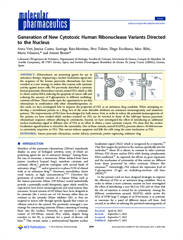 (PDF) Generation of New Cytotoxic Human Ribonuclease Variants Directed ...