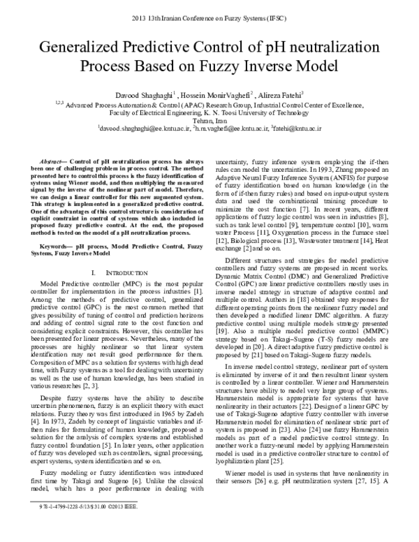 Pdf Generalized Predictive Control Of Ph Neutralization Process Based On Fuzzy Inverse Model
