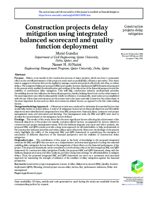 (PDF) Construction projects delay mitigation using integrated balanced ...
