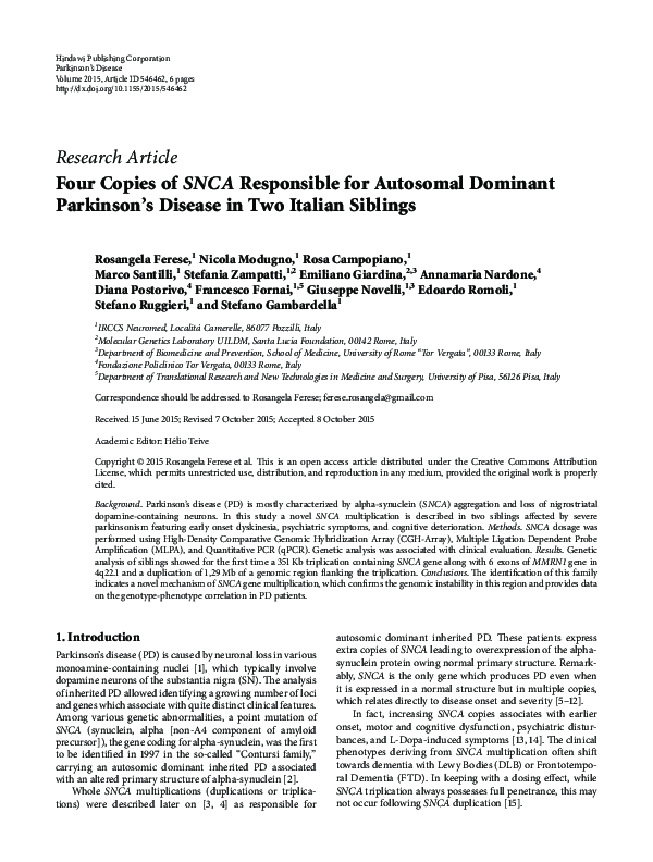(PDF) Four Copies of SNCA Responsible for Autosomal Dominant Parkinson ...