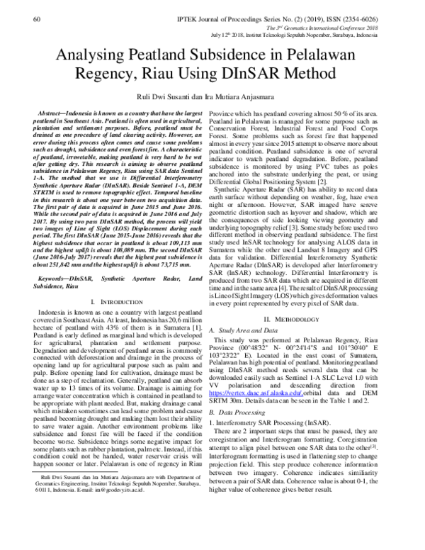 (PDF) Analysing Peatland Subsidence in Pelalawan Regency, Riau Using ...