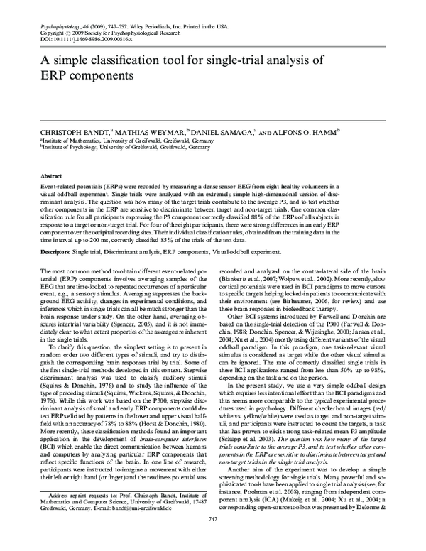 Pdf A Simple Classification Tool For Single Trial Analysis Of Erp