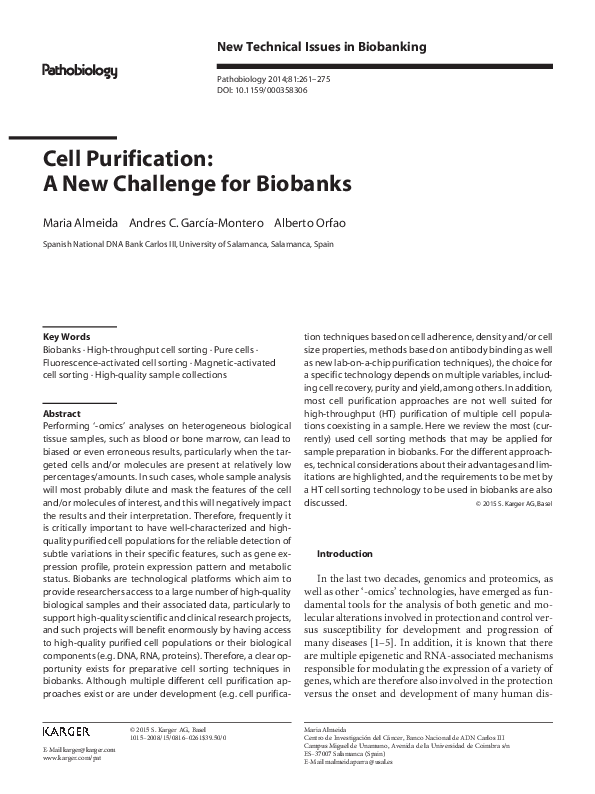 (PDF) Cell Purification: A New Challenge for Biobanks