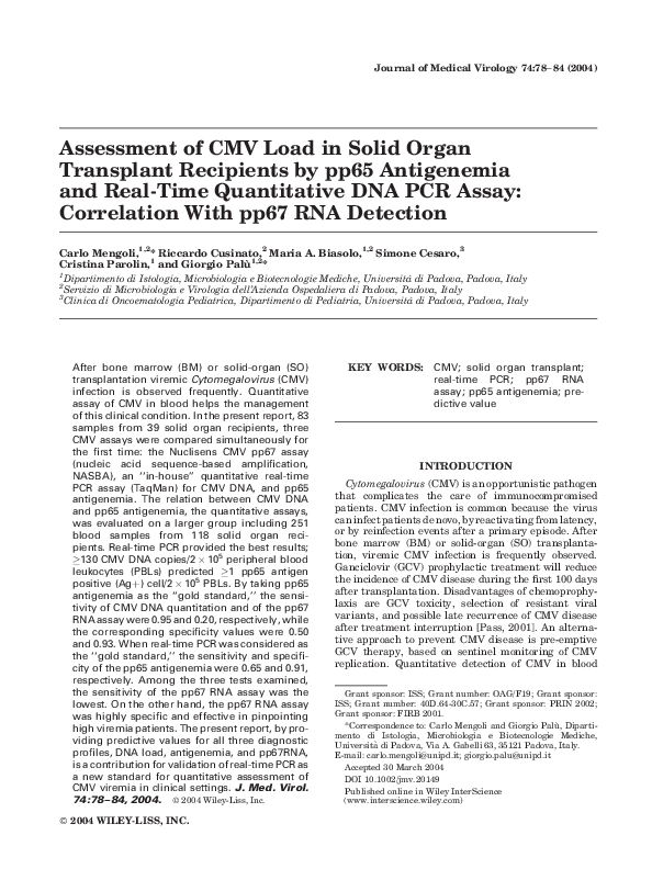 (PDF) Assessing CMV Load in Transplant Recipients