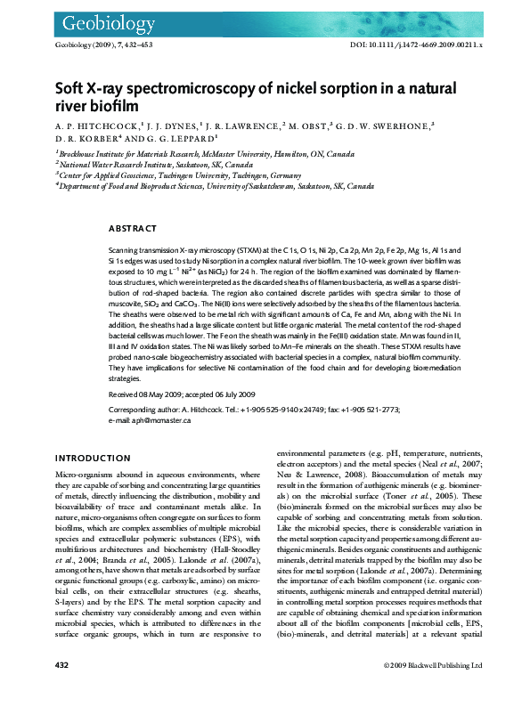 (PDF) Soft X-ray spectromicroscopy of nickel sorption in a natural ...
