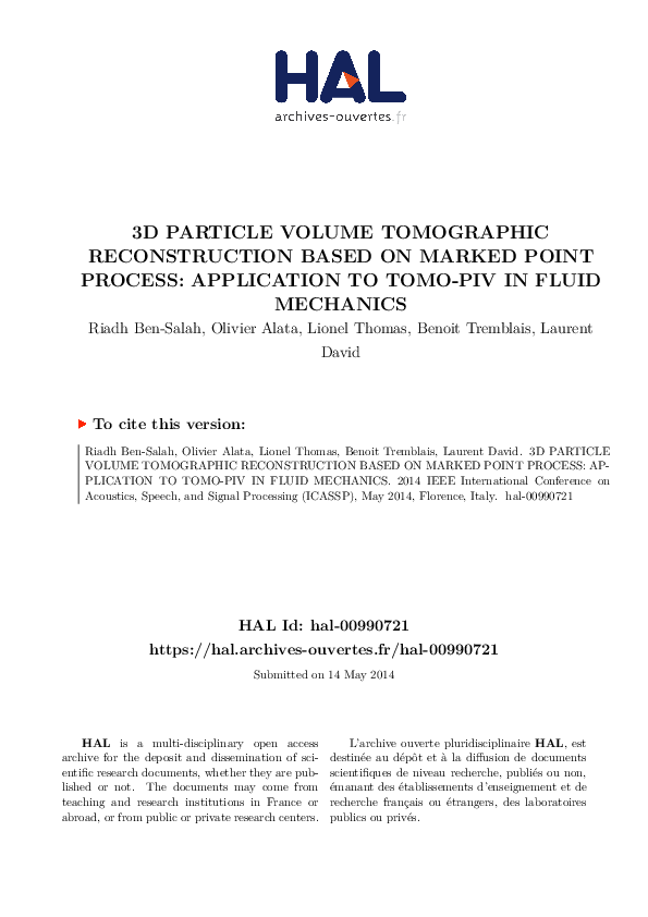 Pdf 3d Particle Volume Tomographic Reconstruction Based On Marked Point Process Application