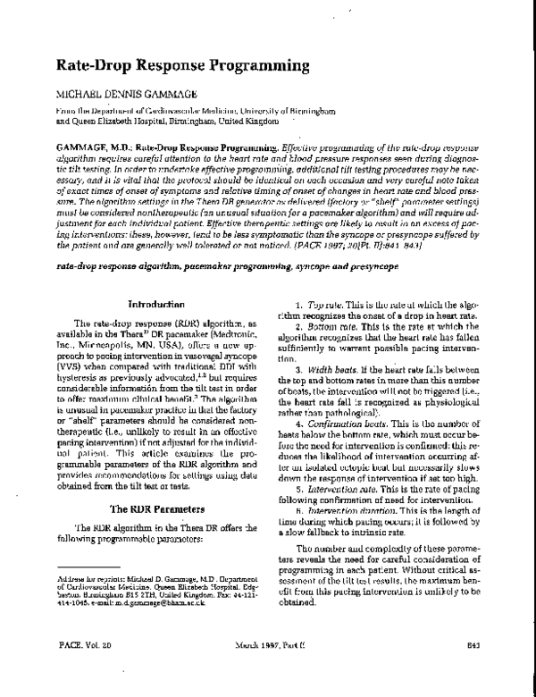 (PDF) Rate-Drop Response Programming
