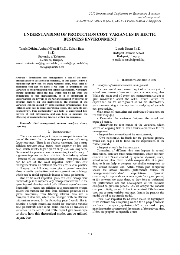 (PDF) Understanding of Production Cost Variances in Hectic Business ...