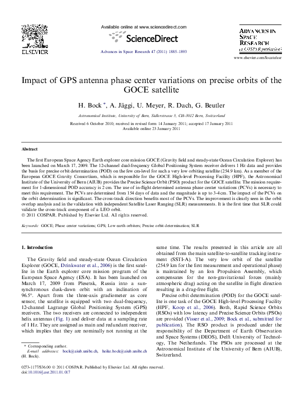 (PDF) Impact of GPS antenna phase center variations on precise orbits ...