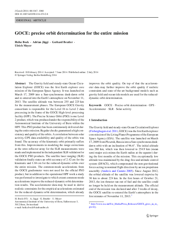 (PDF) GOCE: precise orbit determination for the entire mission